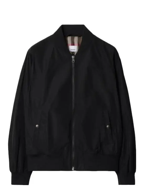 Burberry Bomber Jacket With Zip Closure And Silicone Patch - Black