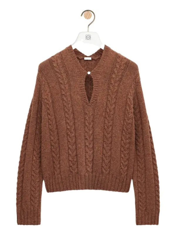 Loewe V-neck Knitted Jumper With Ribbed Details - Brown