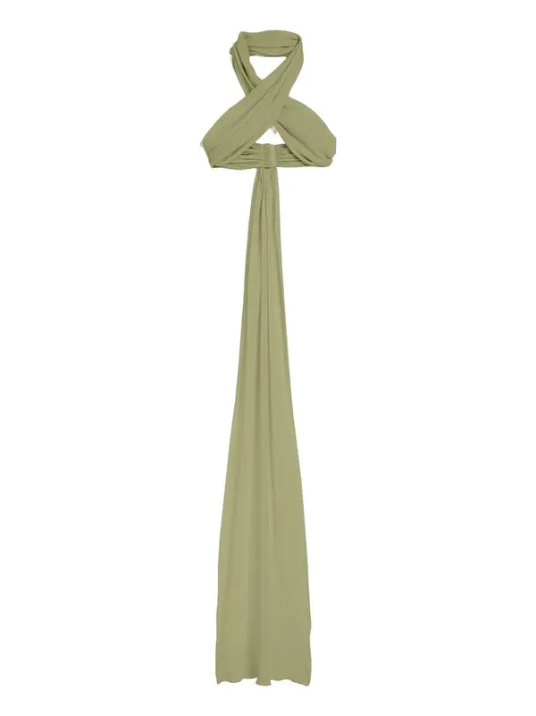 Ami Halterneck Cropped Top With Pleated Back Tie - Green