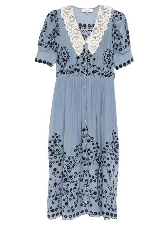 Sea Frances Floral-print Midi Dress With Lace Trim - Blue