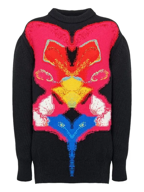 Alexander McQueen Orchid Intarsia-knit Crewneck Jumper - Black