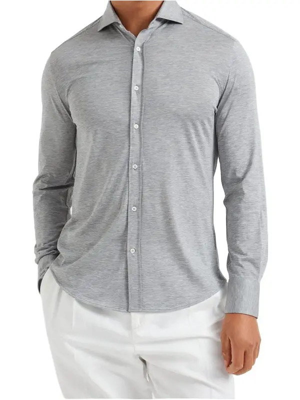 Brunello Cucinelli Silk-cotton Button-up Shirt - Grey