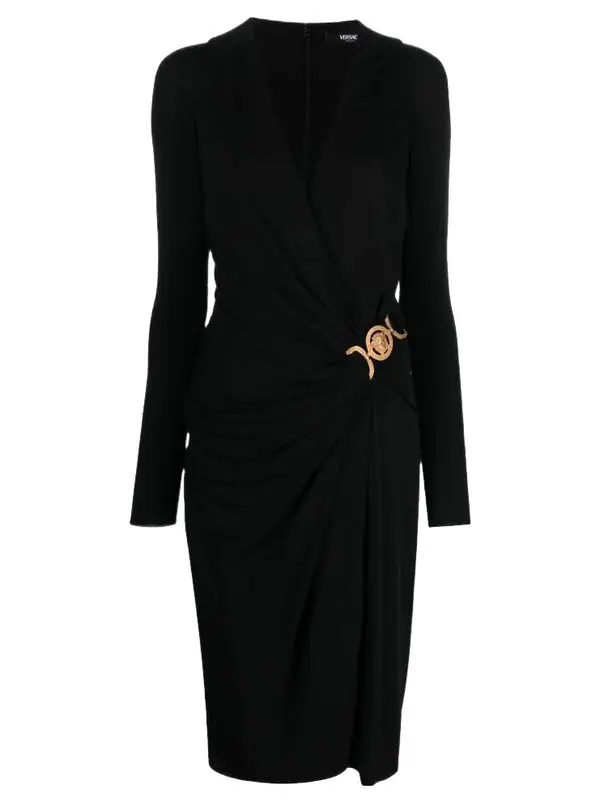 Versace Medusa '95 V-neck Midi Wrap Dress - Black