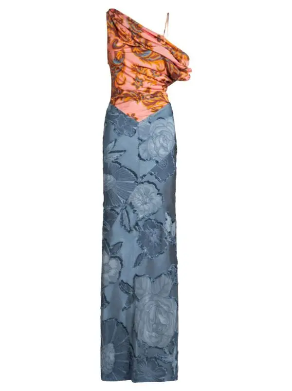 Etro Jersey And Jacquard One-shoulder Dress - Blue