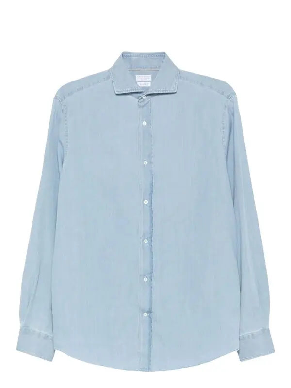 Brunello Cucinelli Curved Hem Buttoned Denim Shirt - Blue