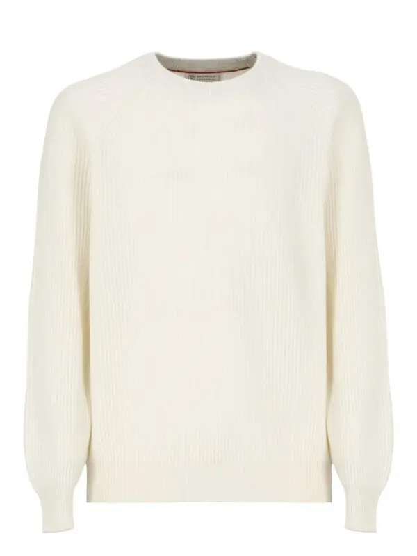 Brunello Cucinelli Crewneck Ribbed-knit Jumper - White