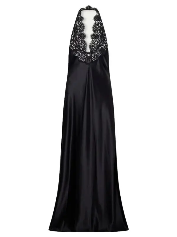 NILI LOTAN Noemie Lace-trimmed Halterneck Maxi Dress - Black