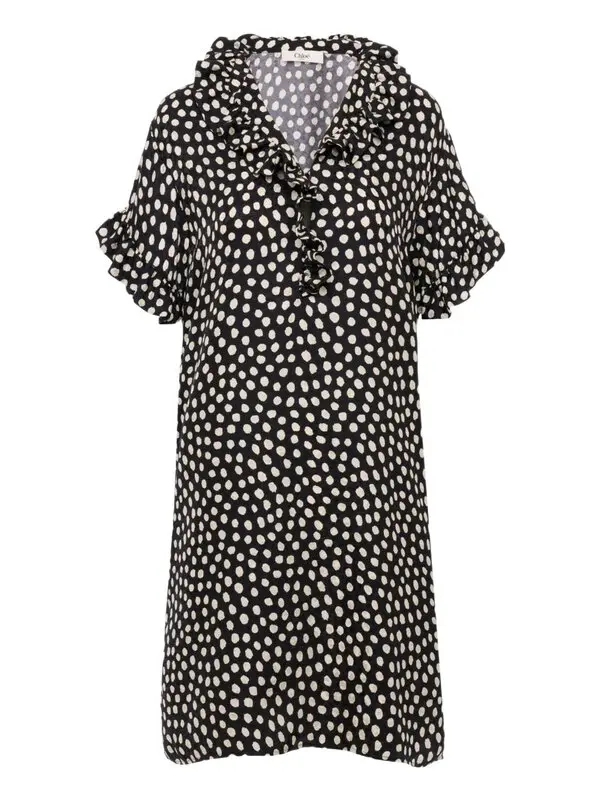 Chloé Polka Dot Printed Ruffled Mini Dress - Black