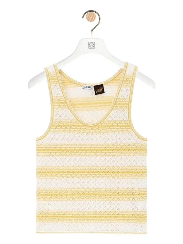 Loewe Cotton Blend Knit Top With Anagram Embellishment - White/yellow