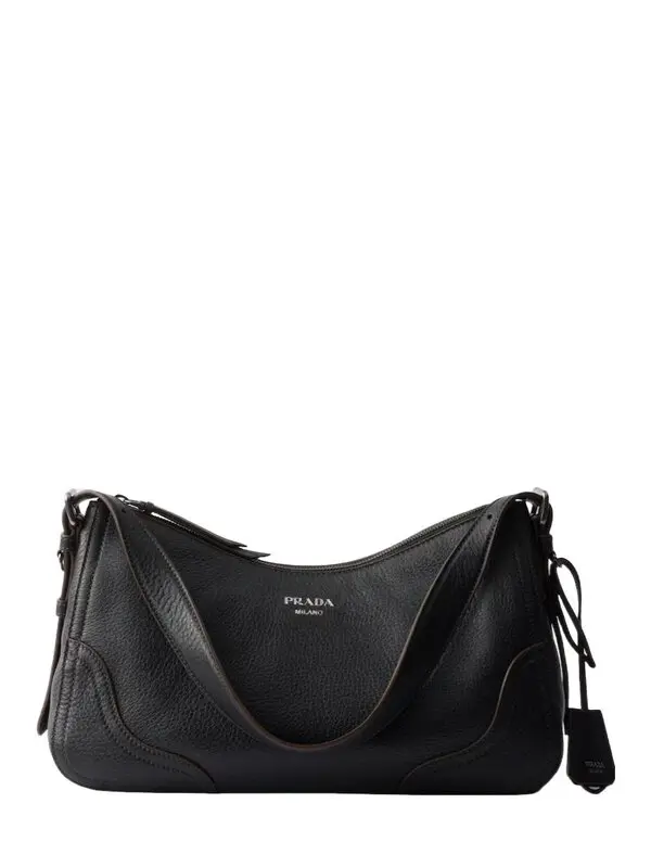 Prada Aimée Large Leather Shoulder Bag - Black