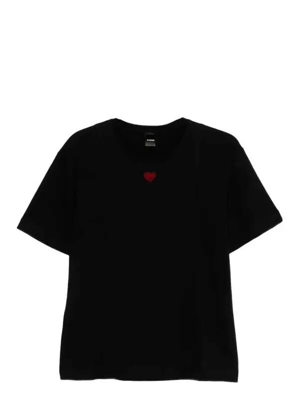 Pinko Heart Embroidered T-shirt - Black