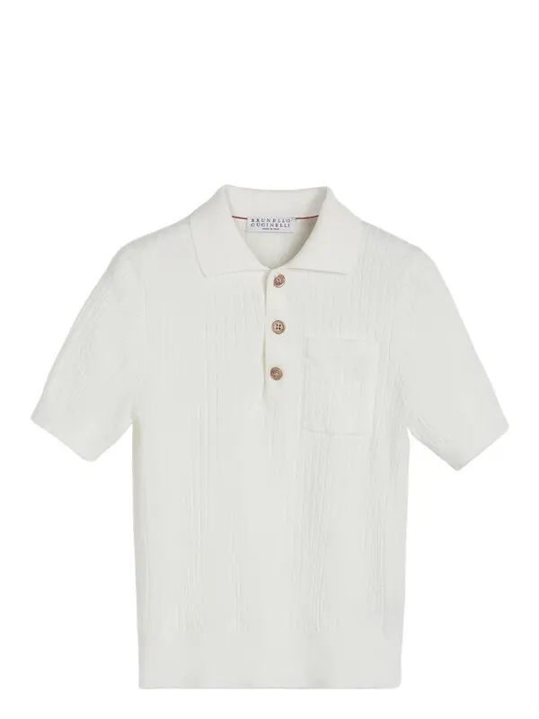 Brunello Cucinelli Textured Rib Knit Polo Shirt - Panama