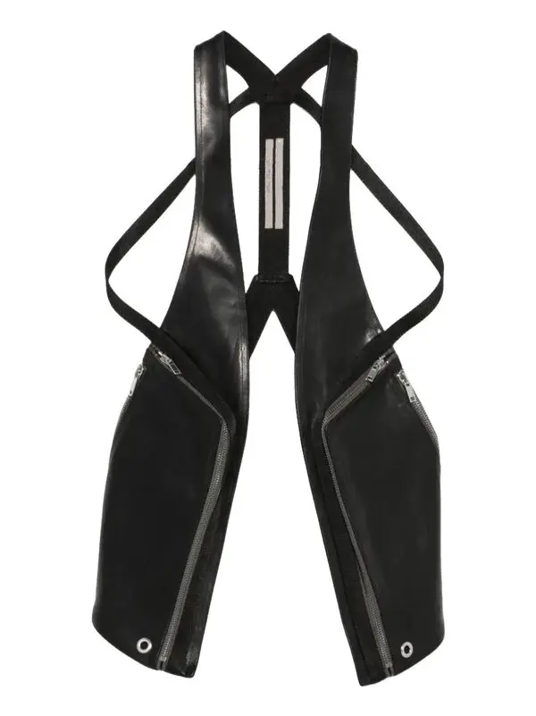 Rick Owens Leather Waistcoat With Criss-cross Straps - Black