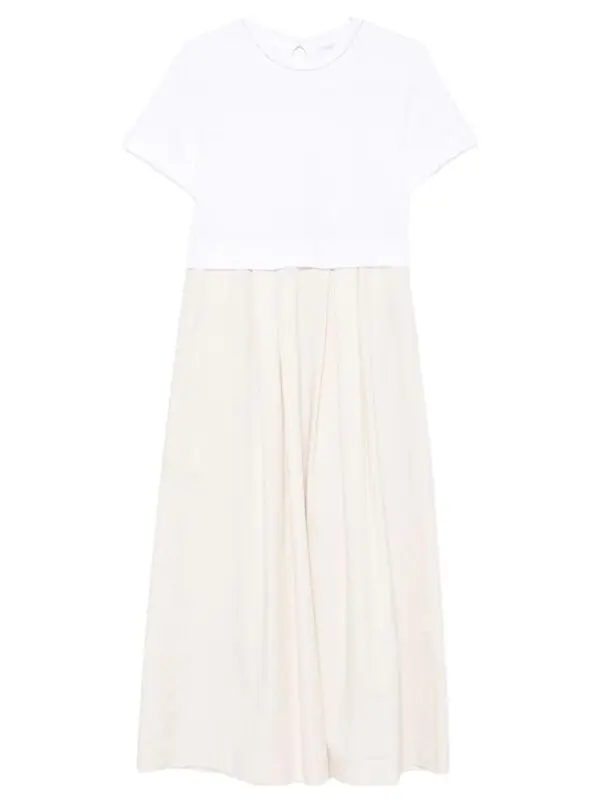 Peserico Short-sleeved Crewneck Dress With Patchwork Design - White