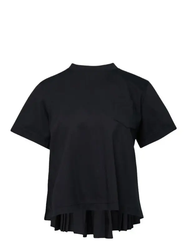 Sacai Poplin X Cotton Jersey T-shirt With Pleated Hem - Black