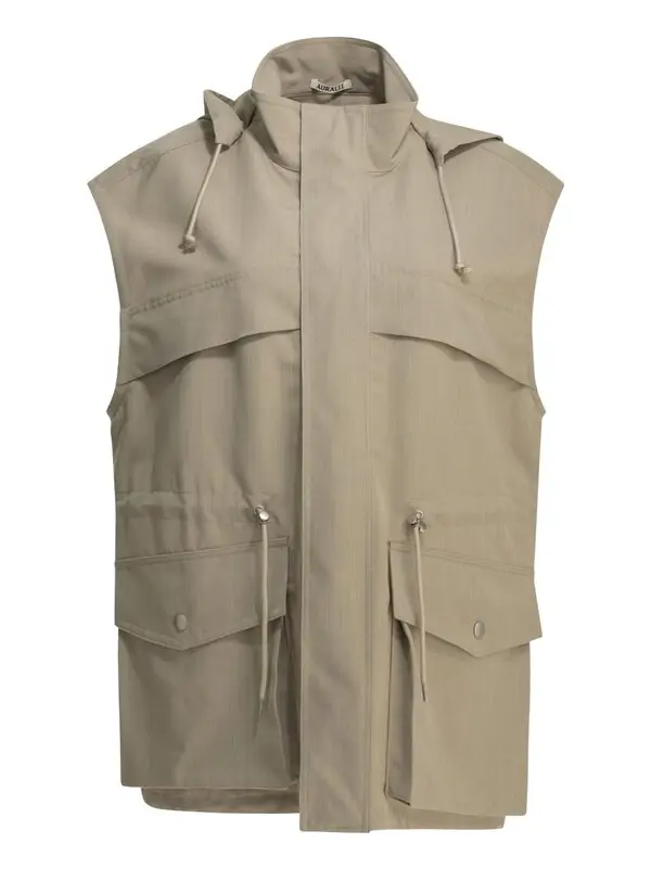 Auralee Hooded Drawstring Gilet - Beige