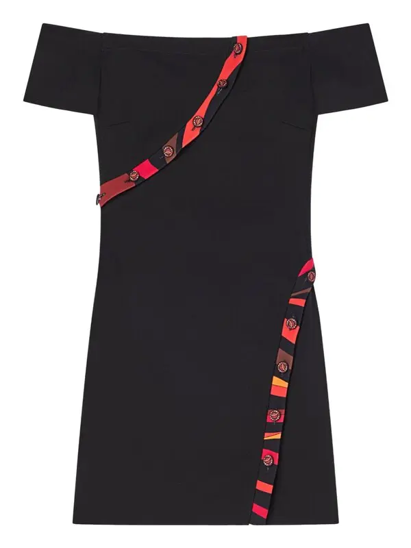 Emilio Pucci Off-shoulder Printed Trim Dress - Black