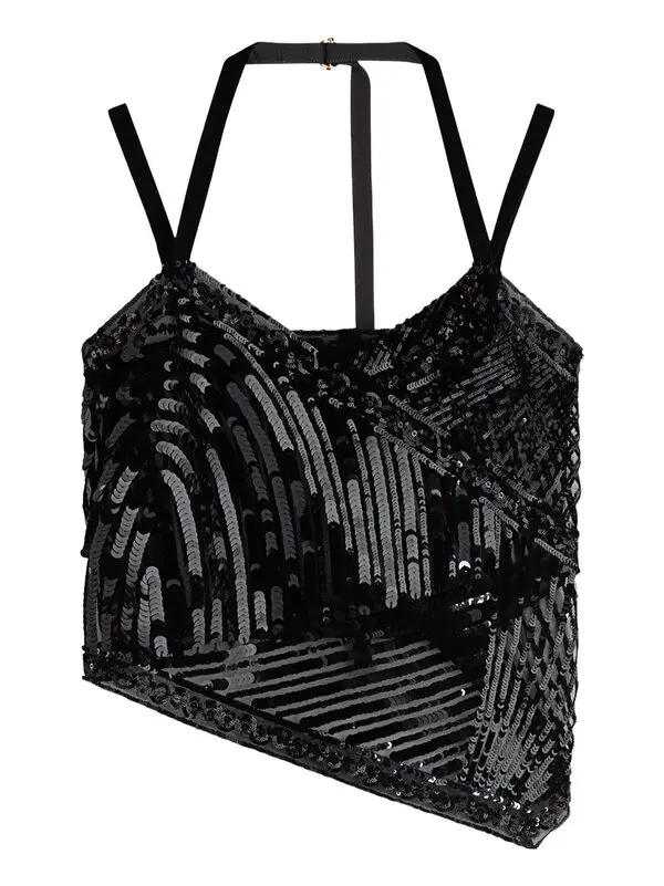Emilio Pucci Sequined Tulle Scarf Top - Black