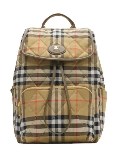 Burberry Horseshoe Quilted Check Backpack - Sand Beige