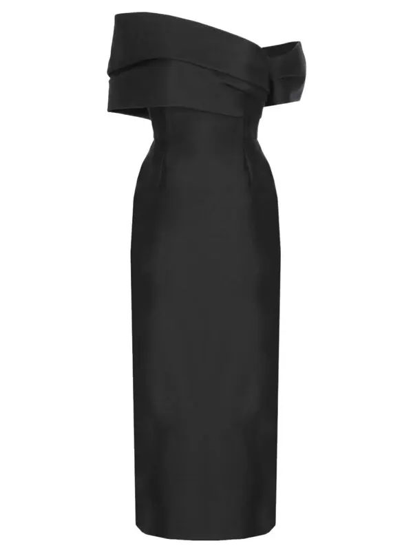 Solace London Off-the-shoulder Midi Dress With Back Slit - Black