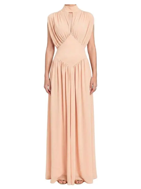 TWINSET Strapless High Neck Gown With Pleated Hem - Nude