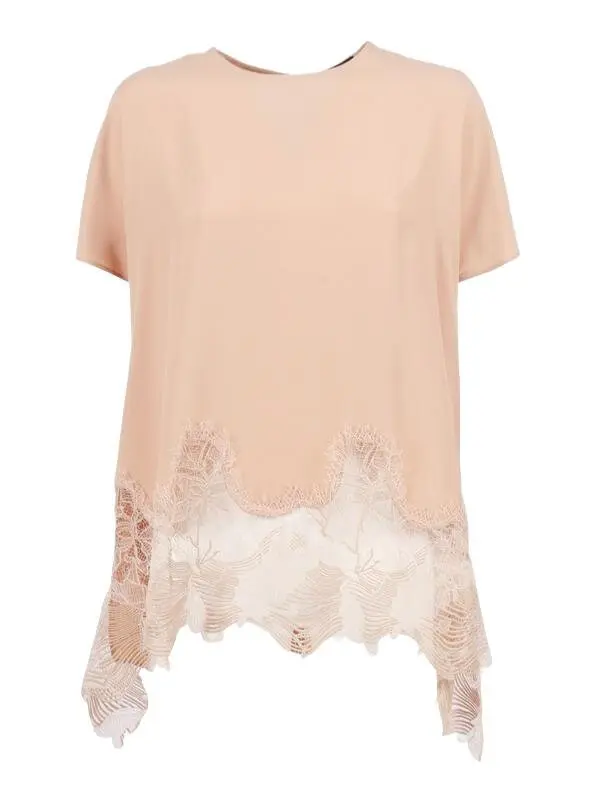 Fabiana Filippi Crepe De Chine Top With Asymmetrical Lace Hem - Pink