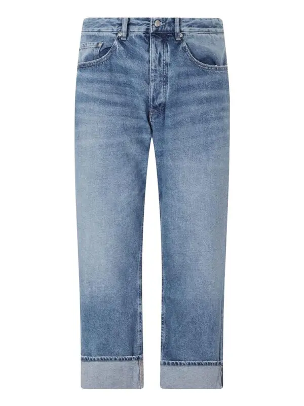 ICON DENIM LOS ANGELES Monogram-pattern Turn-up Jeans - Blue