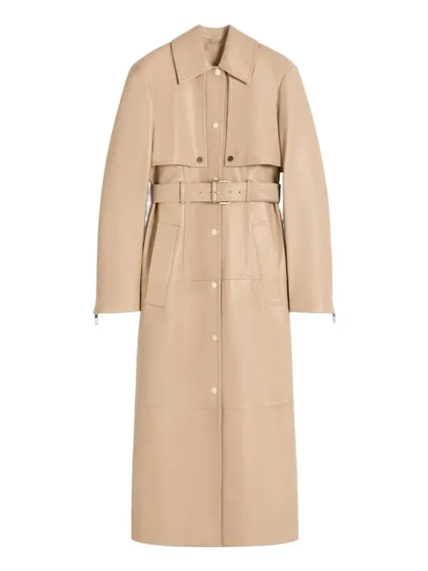 Sportmax Belted Leather Trench Coat - Beige