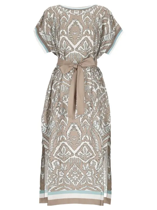 D.exterior Abstract Print Belted Maxi Dress - Gray