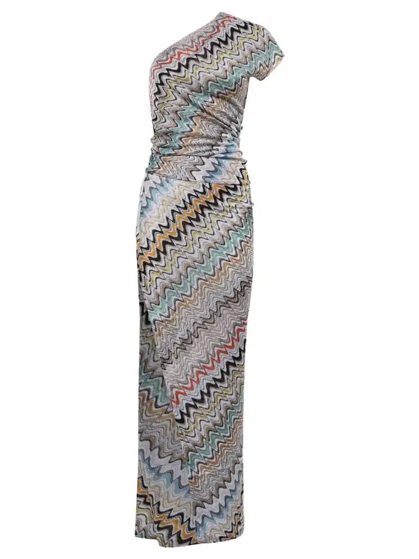 Missoni Zigzag Pattern One-shoulder Maxi Dress - Gray