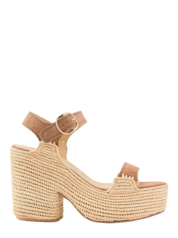 Gabriela Hearst Open-toe High-heeled Sandals With Chunky Heel And Woven Texture - Camel