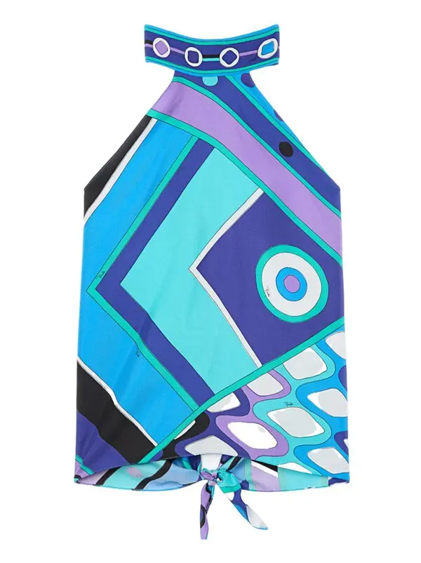 Emilio Pucci Vivara-print Halterneck Top - Turquoise And Blue