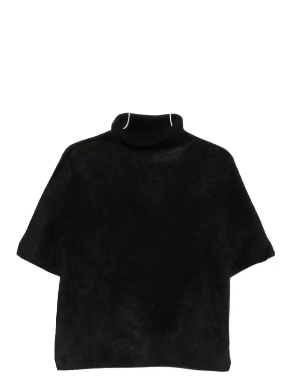 Soft Goat High Neck Short-sleeved Knitwear - Black