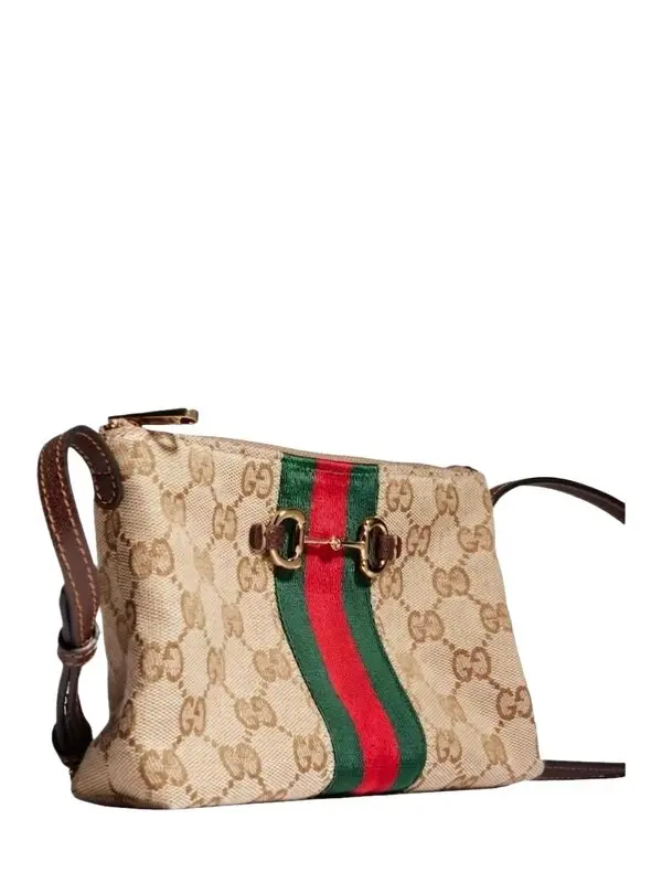 Gucci Horsebit Web Small Shoulder Bag - Sand/dark Brown