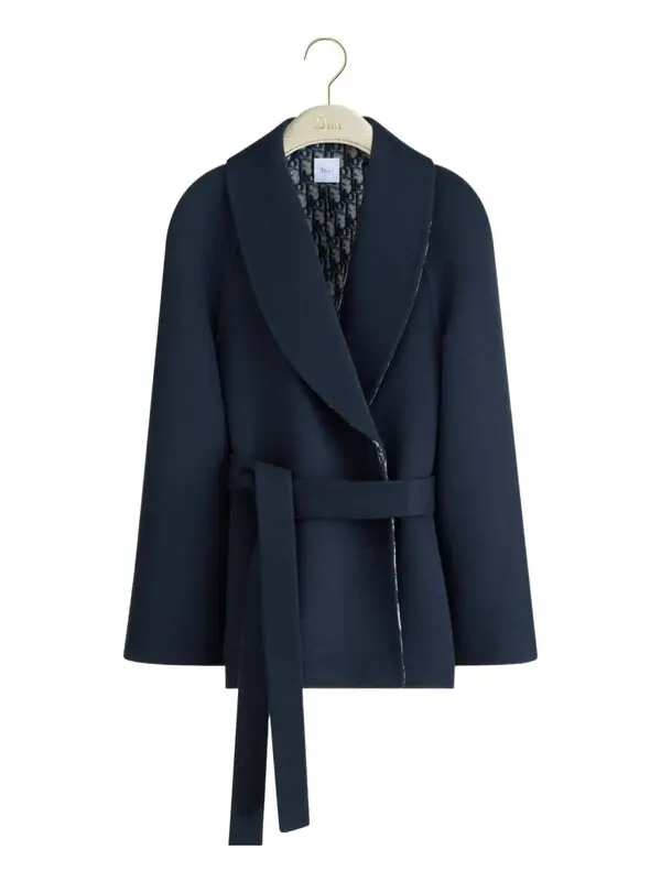 Dior Belted Cropped Double-breasted Peacoat - Navy Blue