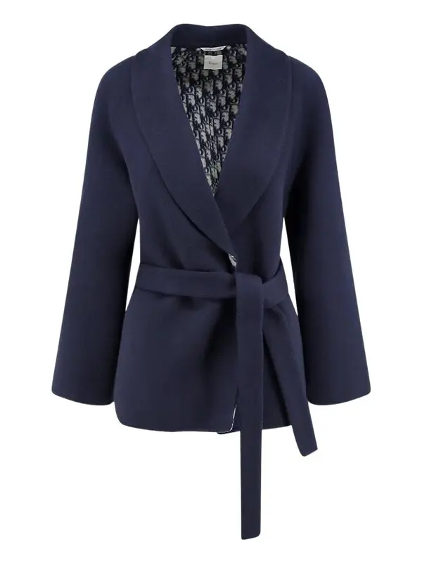 Dior Belted Cropped Double-breasted Peacoat - Navy
