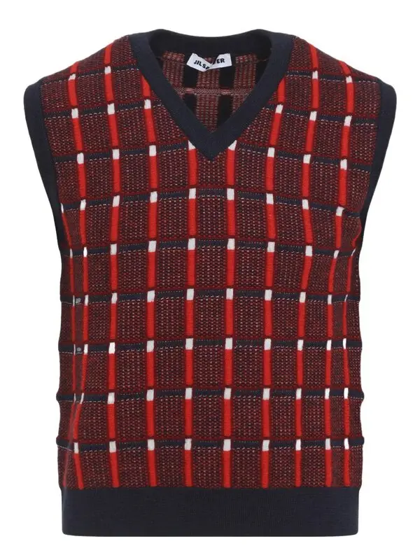JIL SANDER Checked Sleeveless Knitted Top - Red Flag