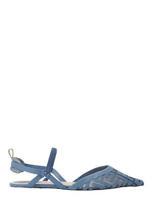 Fendi Ff-motif Slingback Pointed Toe Flats - Light Blue