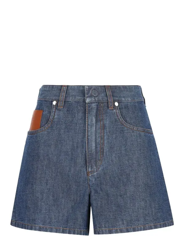 Fendi High-rise Denim Shorts - Dark Blue