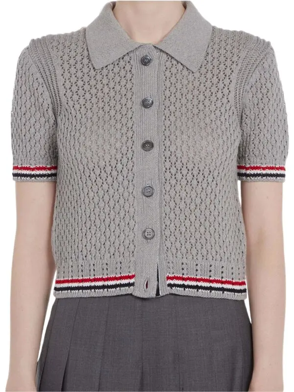 Thom Browne Short-sleeved Collared Cardigan - Gray