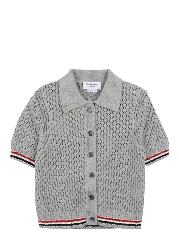 Thom Browne Short-sleeved Collared Cardigan - Gray