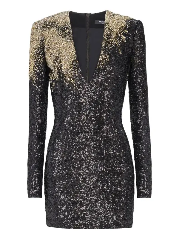 Balmain Open Neck Embroidered Dress - Black