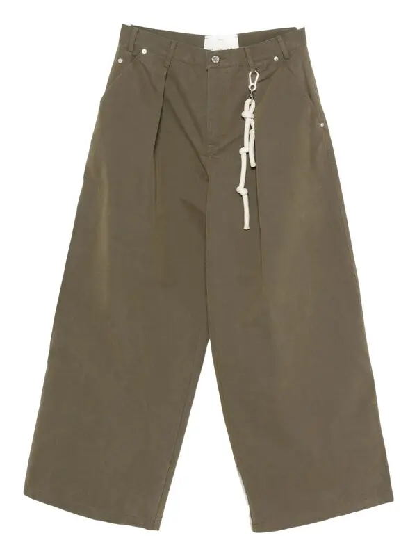 SONG FOR THE MUTE Pleated Detail Rope Attachment Trousers - Armygreen