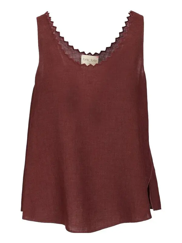 FORTE_FORTE Sleeveless Embroidered Trim Top - Brown