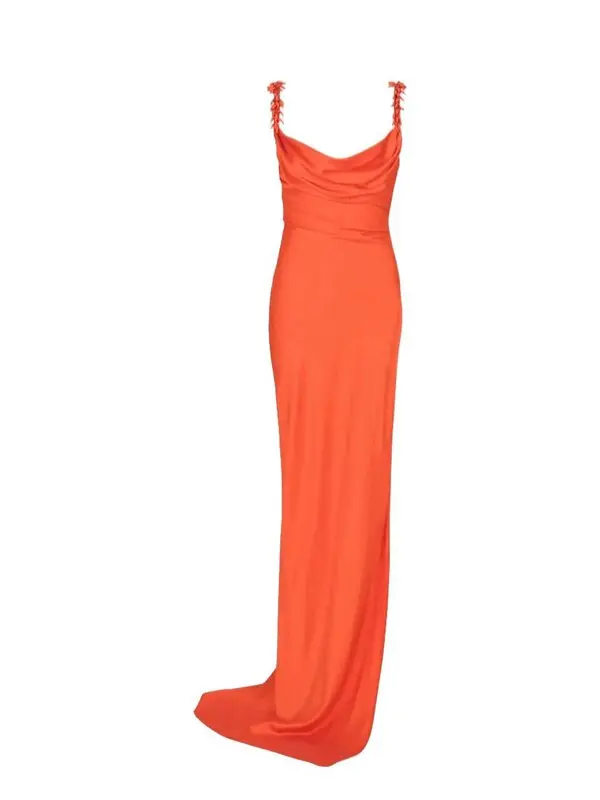 Balmain Embroidered Straps Fluid Maxi Dress - Orange