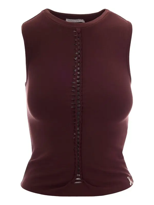 Patrizia Pepe Sleeveless Crew Neck Vest With Curved Hem And Lace Up Detailing - Black