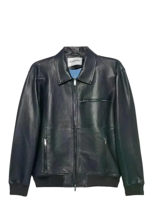 Iceberg Zip-up Leather Jacket - Blue