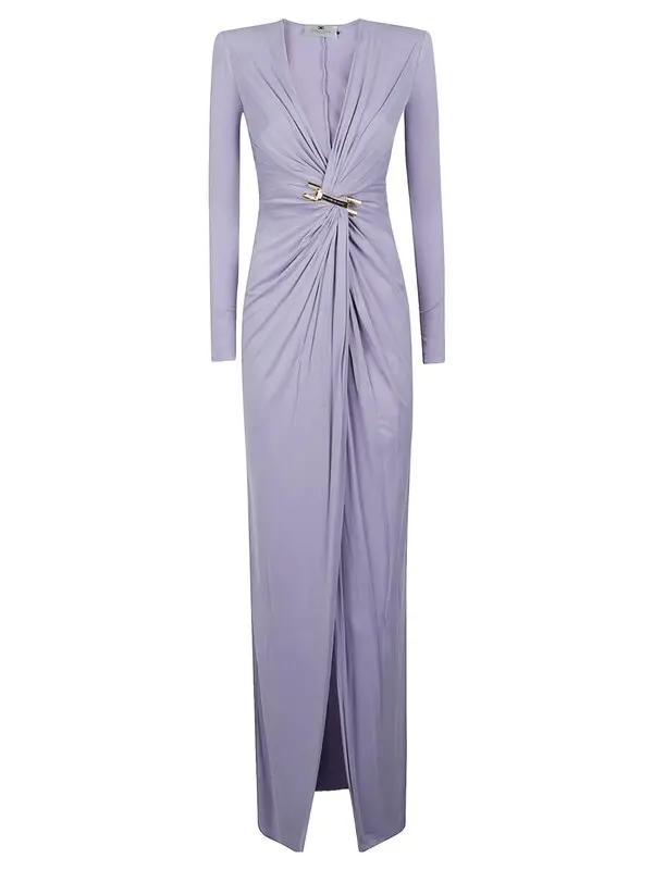 Elisabetta Franchi Long Sleeve V-neck Maxi Dress - Purple