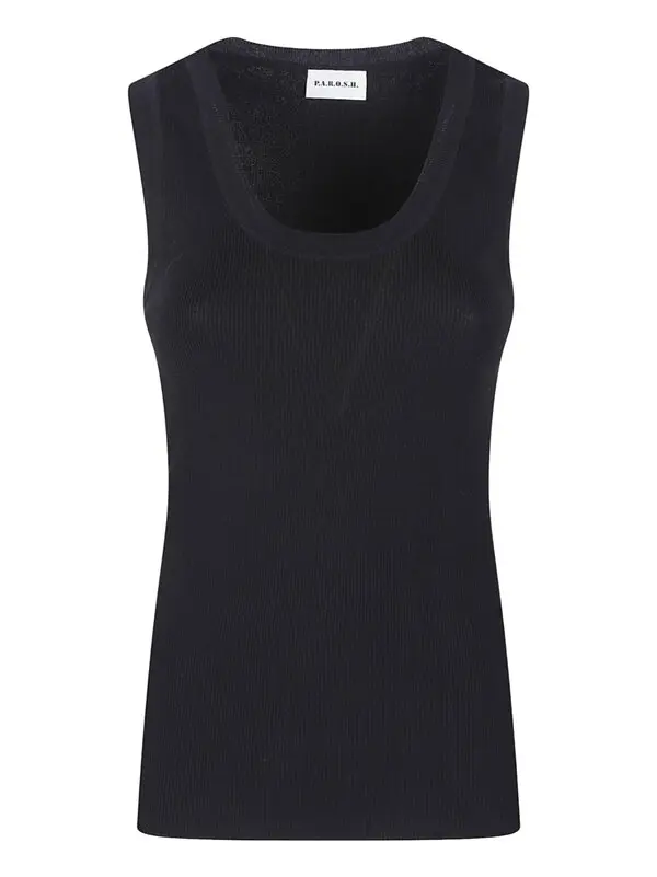 P.a.r.o.s.h Ribbed U-neck Tank Top - Black