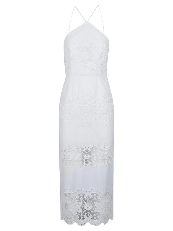 Patrizia Pepe Lace Panel Halterneck Maxi Dress - White